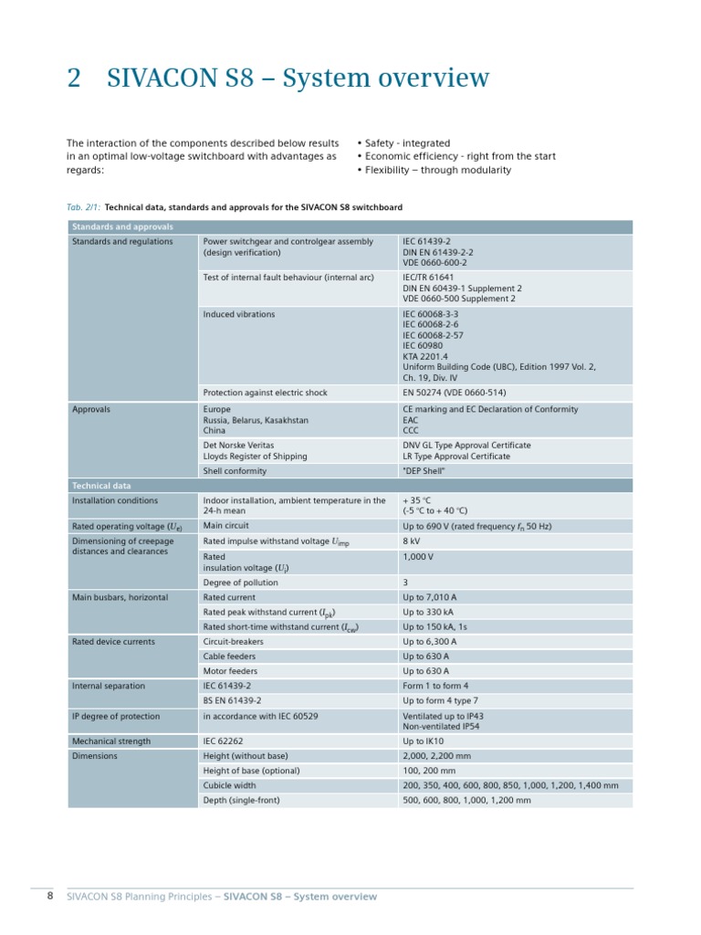 2 SIVACON S8 - System Overview: Technical Data, Standards and Approvals ...