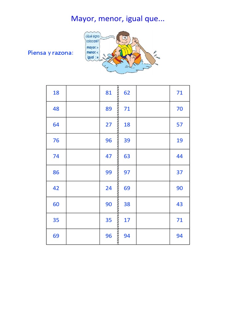 Comparación de Números: Mayor, Menor, Igual | PDF