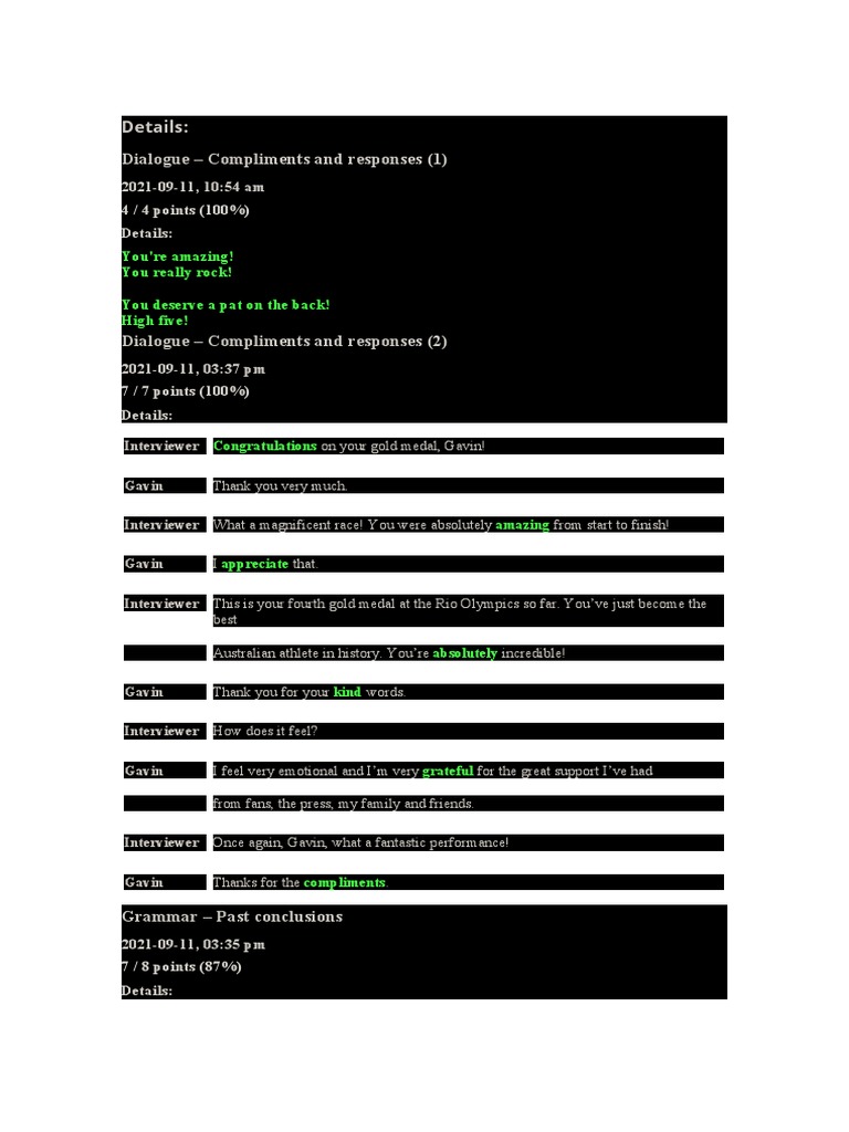 Compliments and Responses Dialogue Examples | PDF | Language Arts ...