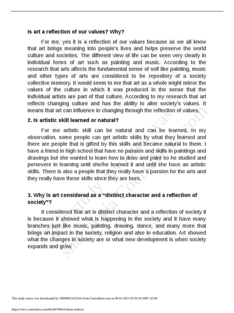 This Study Resource Was: Is Art A Reflection of Our Values? Why? | PDF ...