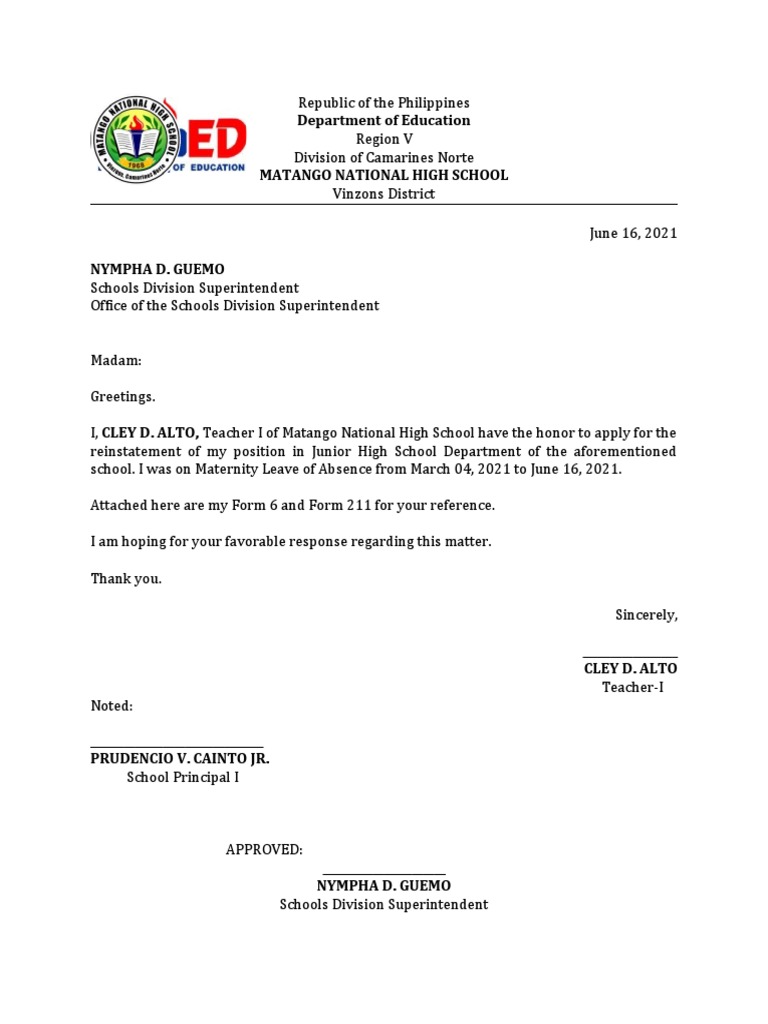 Letter of Reinstatement | PDF