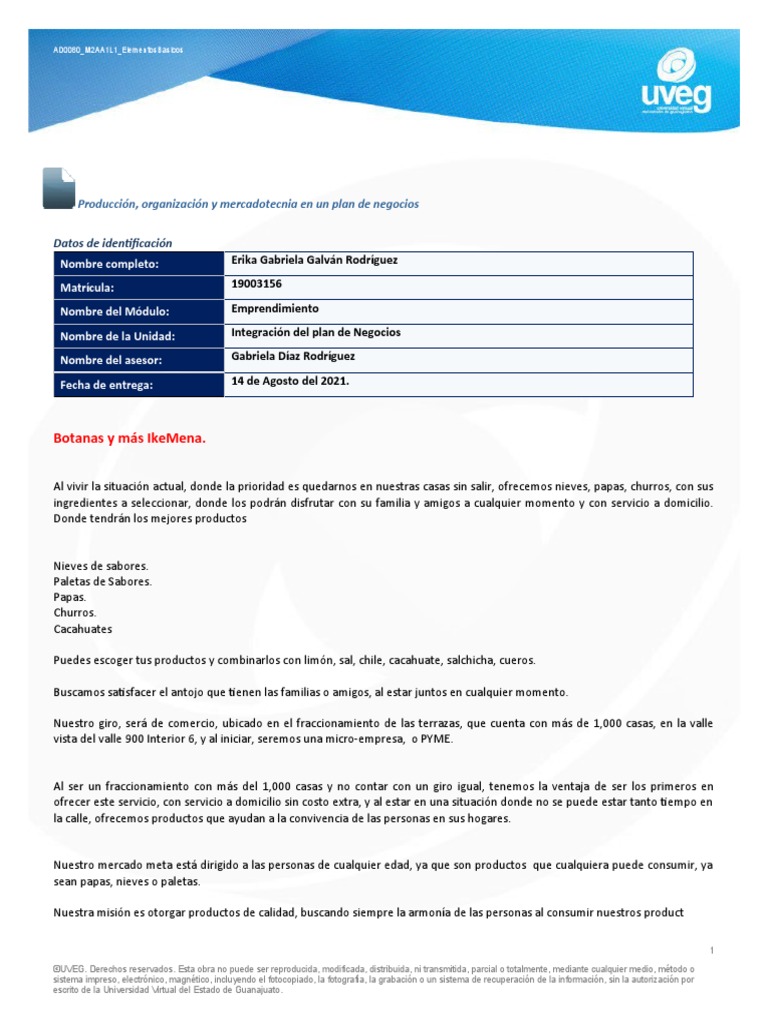 Galvan Erika Analizando | PDF | Iniciativa empresarial | Alimentos