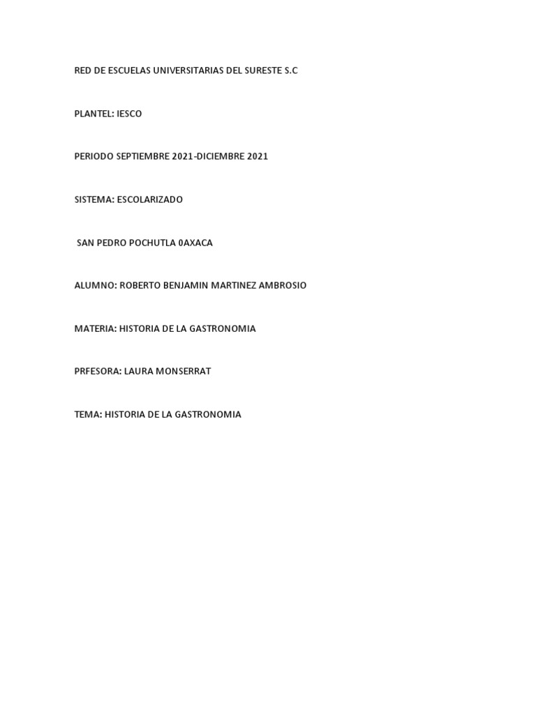 Historia De La Gastronomia Pdf Alimentos Cocina Mexicana