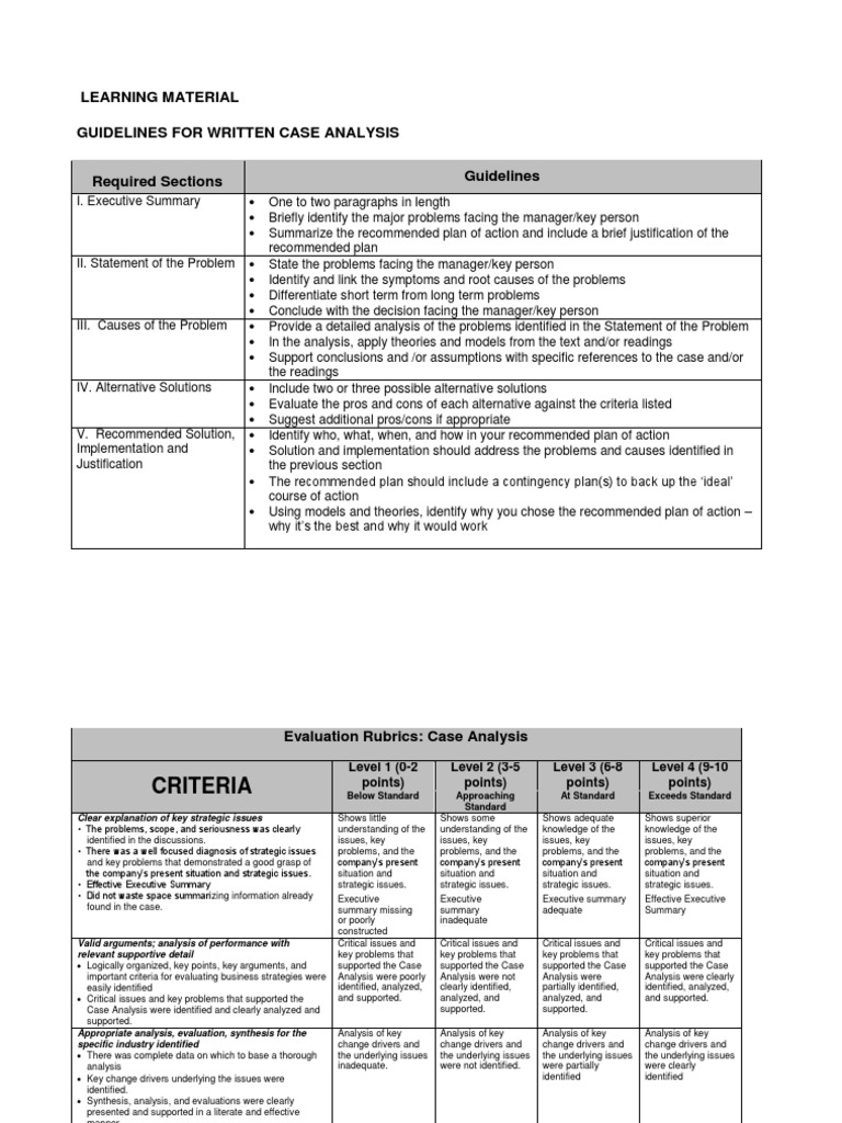 Case Analysis Guidelines, Rubrics, and Format | PDF | Argument | Syntax