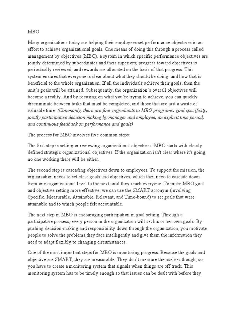 Jointly Participative Decision Making by Manager and Employee, An Explicit Time Period, and ...