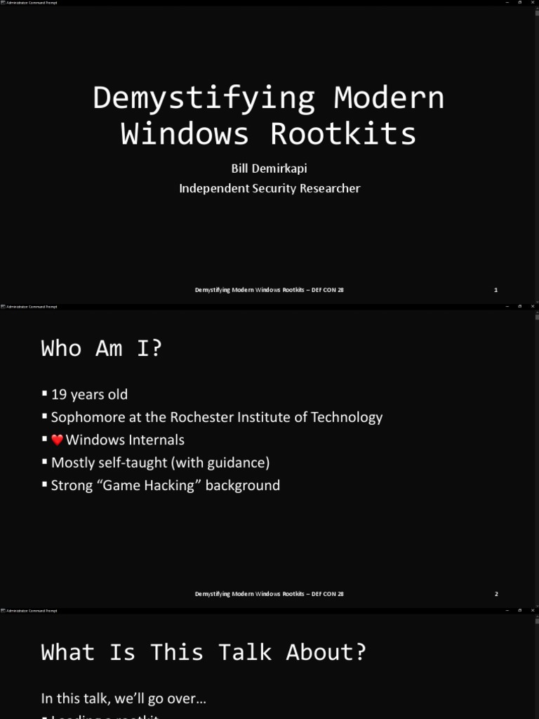 DEF CON Safe Mode - Bill Demirkapi - Demystifying Modern Windows Rootkits | PDF | Device Driver ...