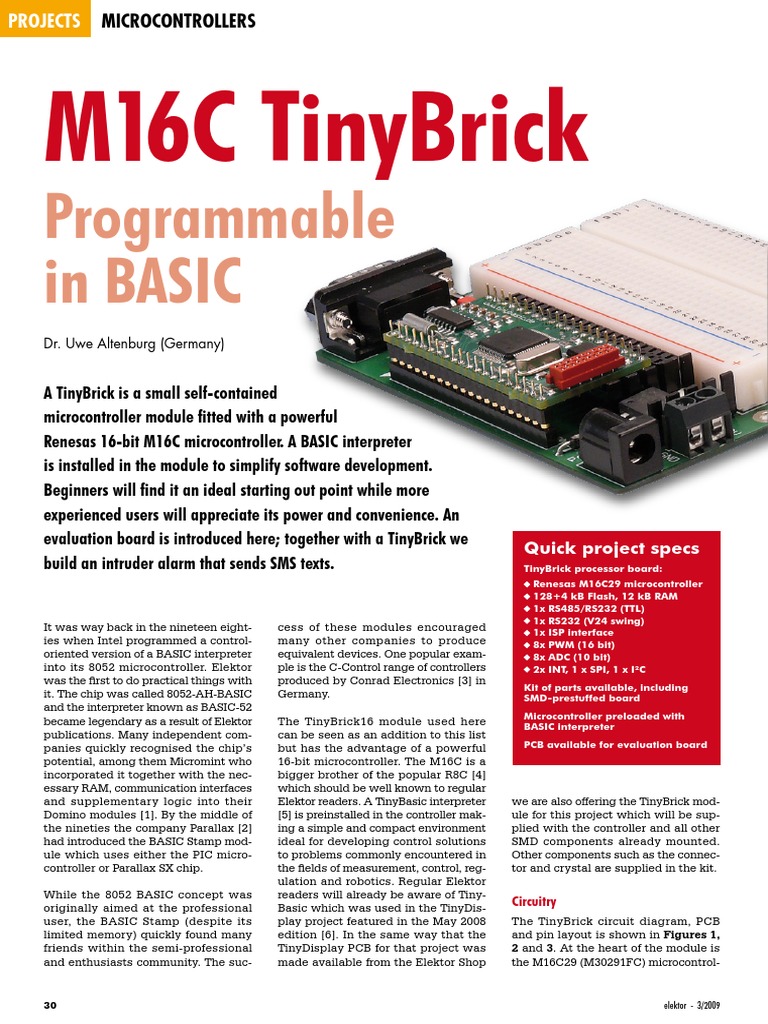 Programmable in Basic: M16C Tinybrick | PDF | Microcontroller | Electrical Connector