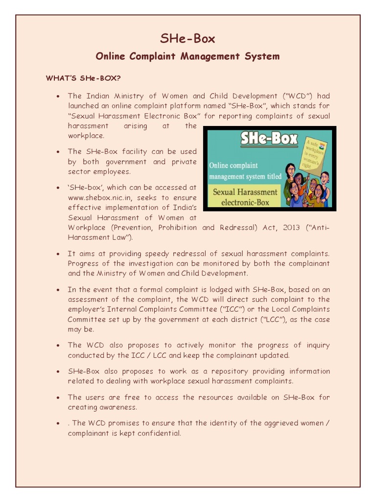 She-Box: Online Complaint Management System | PDF | Sexual Harassment ...