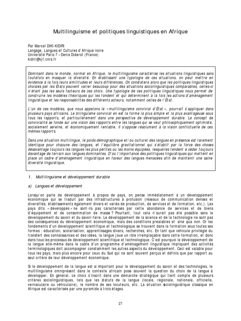 Multilinguisme et politiques en Afrique | PDF | Multilinguisme ...