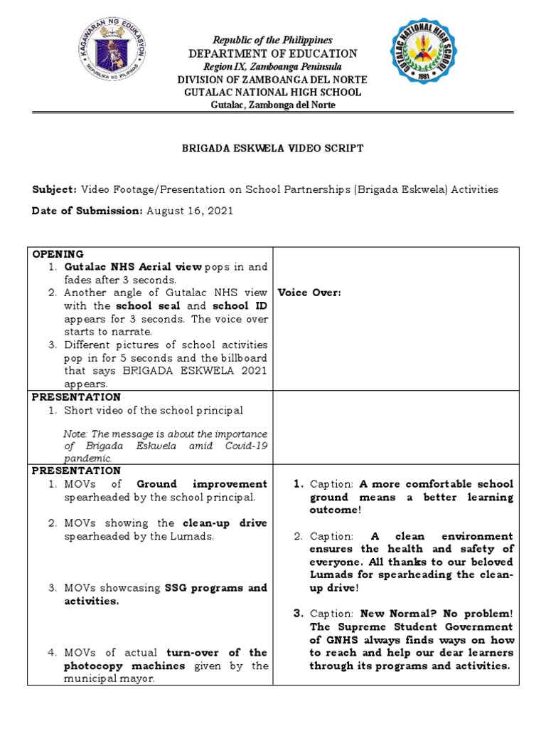 Brigada Eskwela Script | PDF