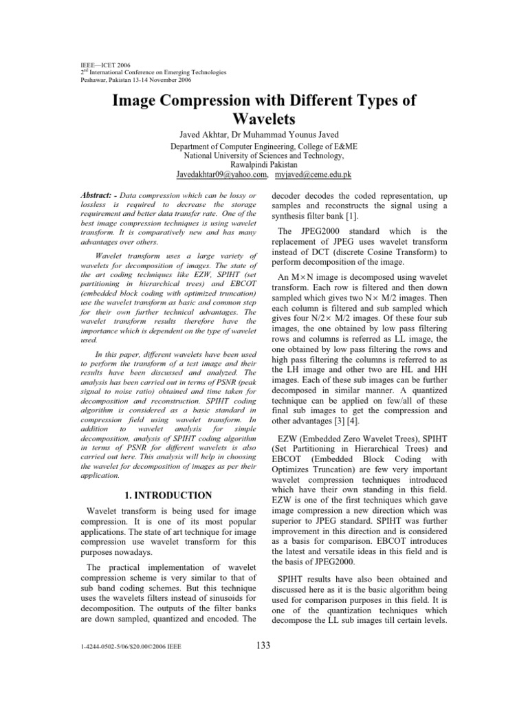 Image Compression With Different Types of Wavelets: Abstract: - Data Compression Which Can Be ...