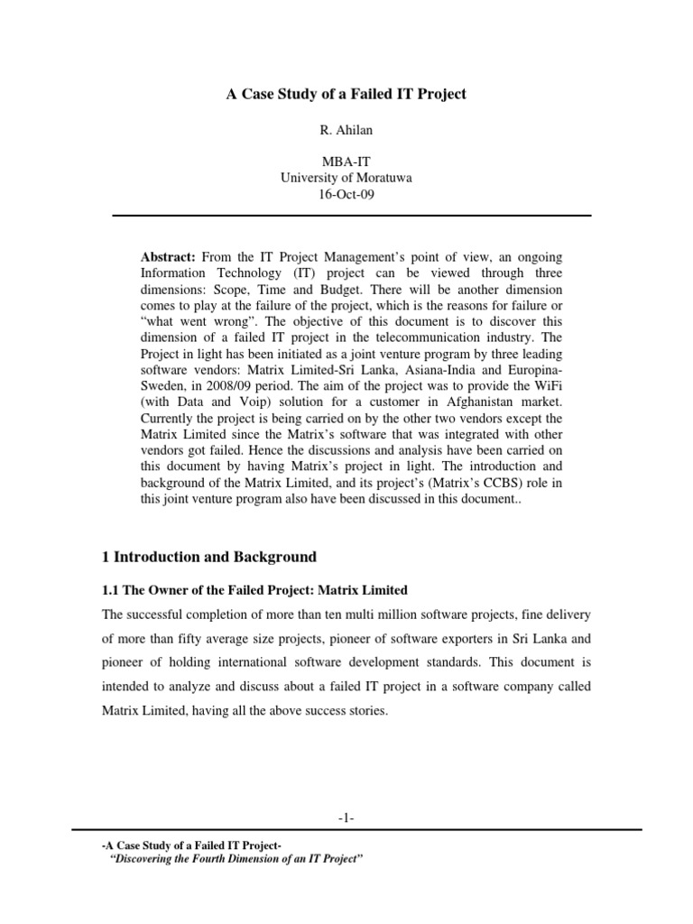 Analysis of a Failed IT Project | PDF | Swot Analysis | Innovation