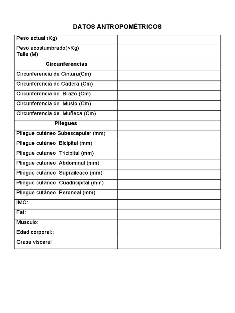 Formato Antropometria | PDF