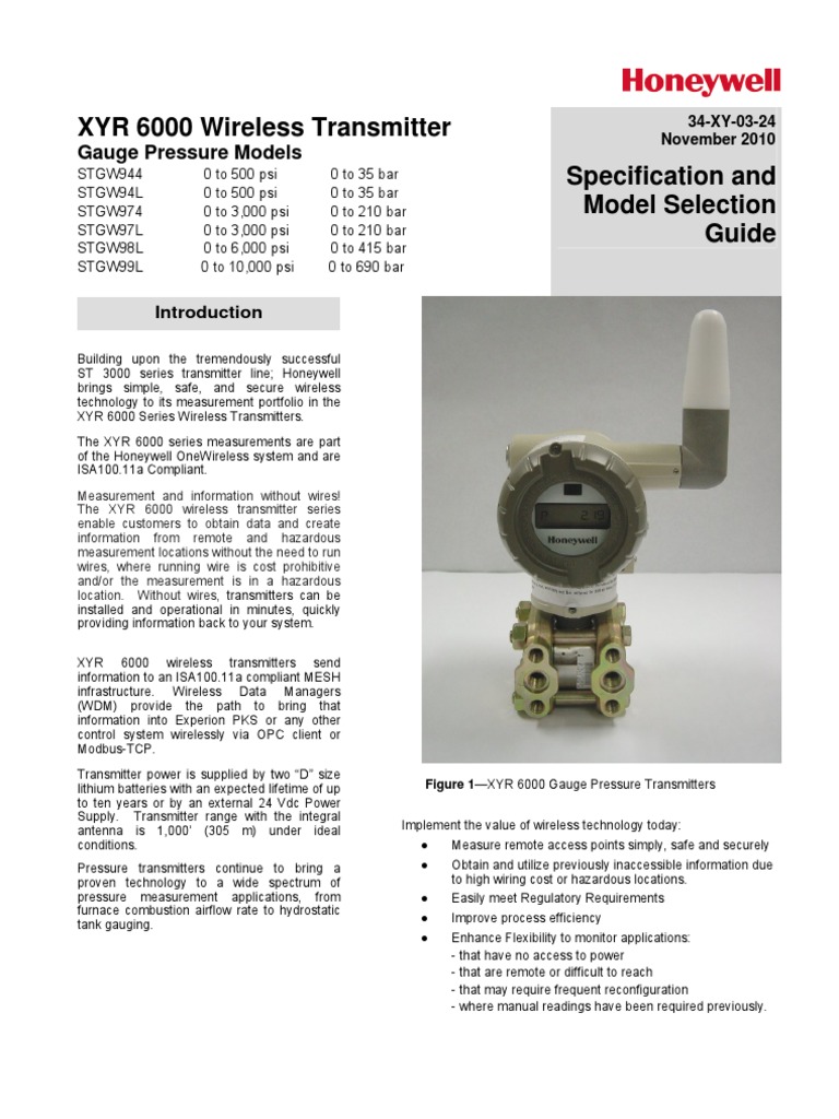 XYR 6000 Wireless Transmitter Specification and Model Selection Guide ...