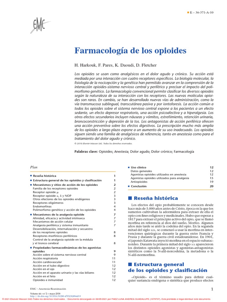Farmacologia de Los Opiodes | PDF | Opioide | Dolor