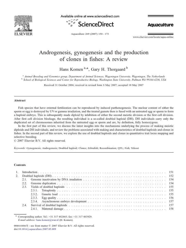 Androgenesis, Gynogenesis and The Production of Clones in Fishes: A ...