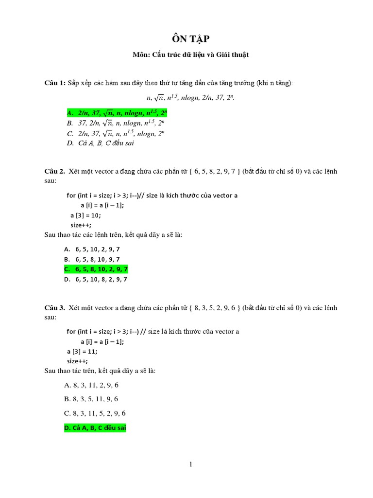 Dap An On Tap CTDL GT | PDF