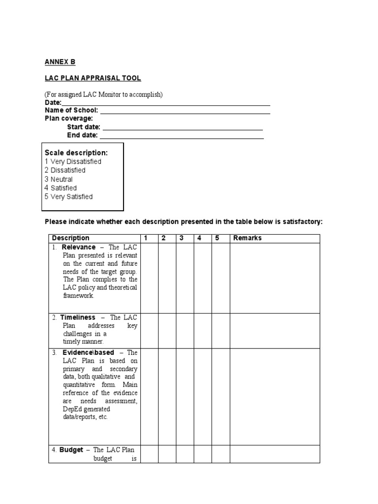 LAC PLAN & Monitoring Tool | PDF | Needs Assessment | Cognition