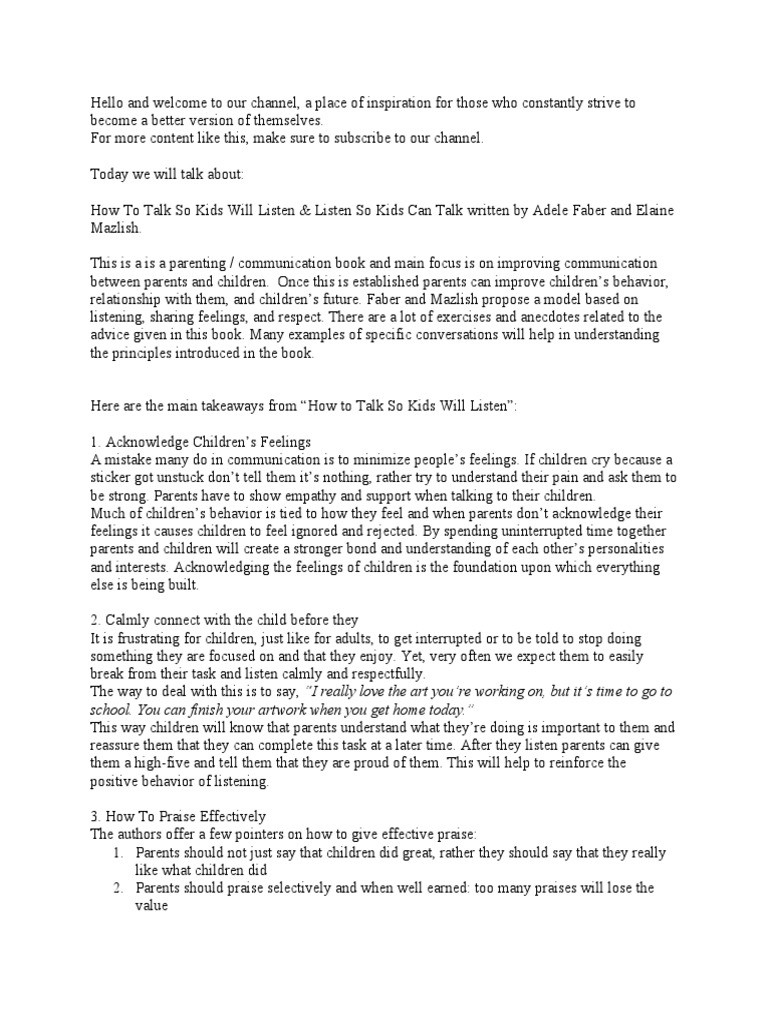 How To Talk So Kids Will Listen! | PDF | Communication | Parenting