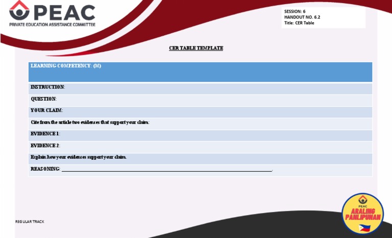 S6 APREG Handout6.2 CER-Table-Template | PDF