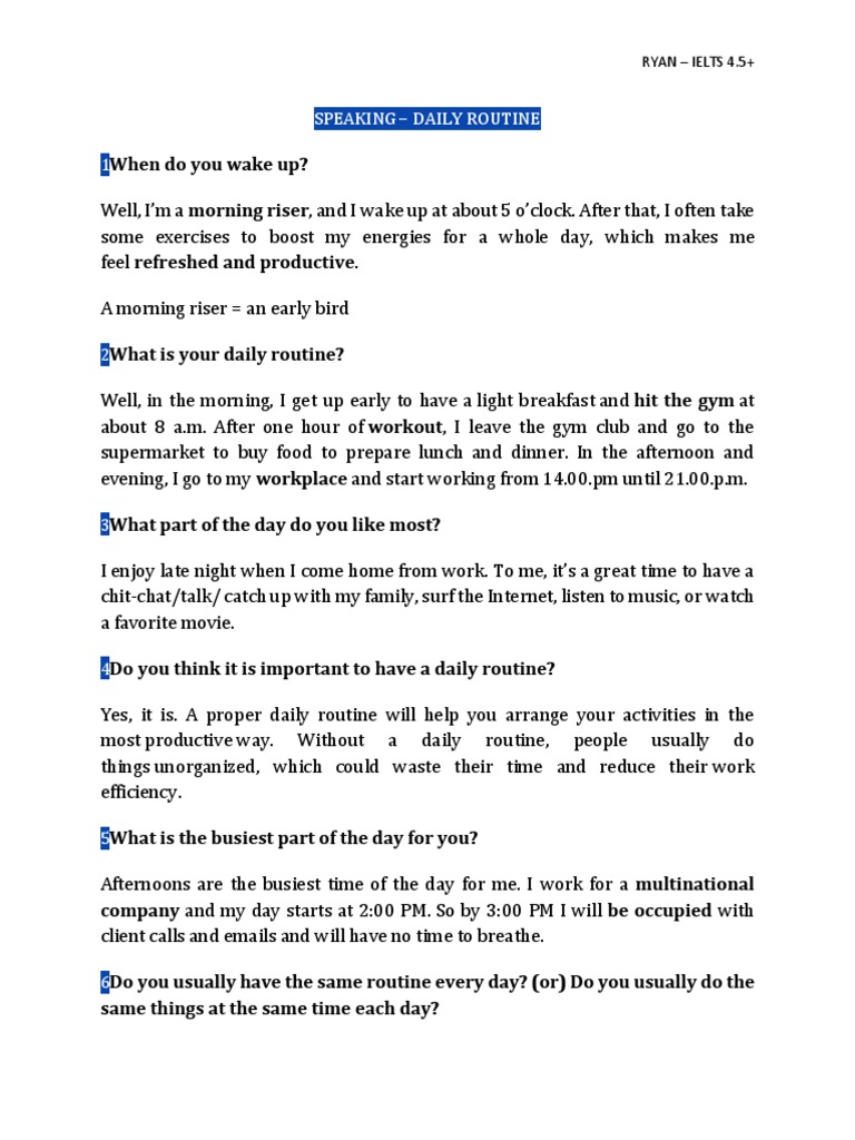 SPEAKING - Daily Routine - PART 1 | PDF