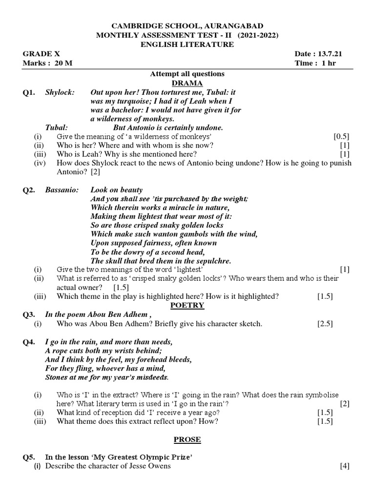 10th ICSE Revision Worksheet | PDF