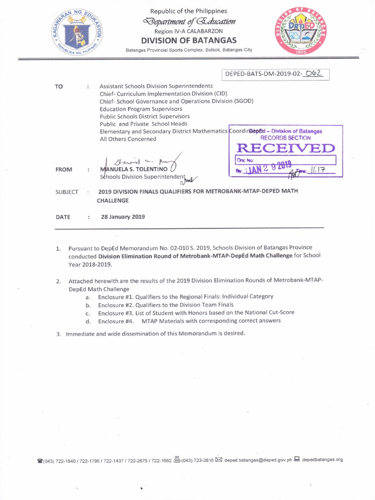 Division-Memorandum s2019 062 | PDF