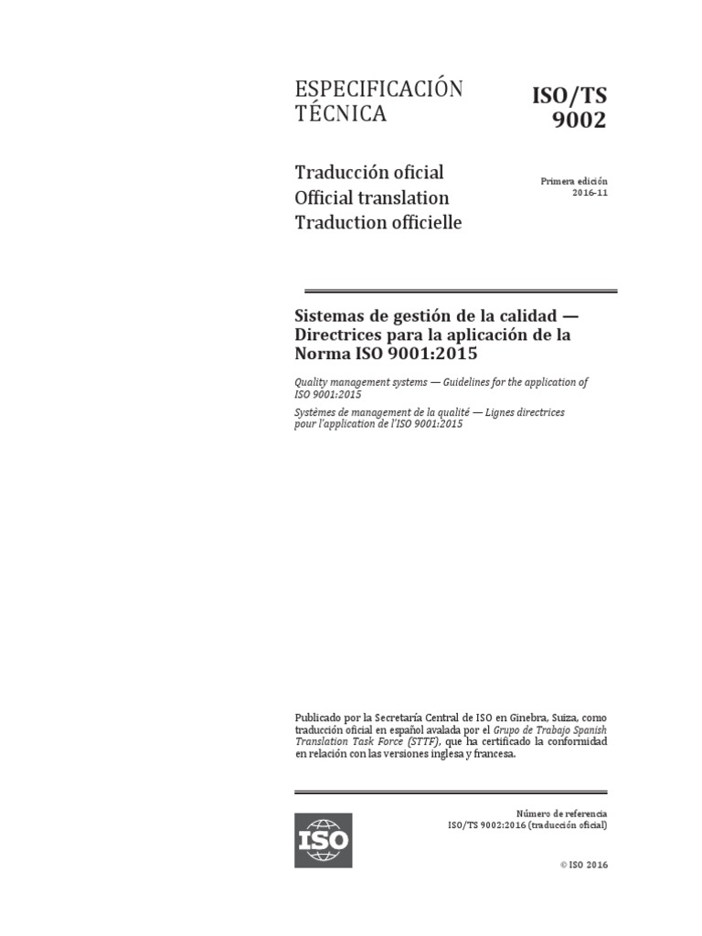 ISO TS 9002 2016 (S) - Character PDF Document | PDF | Calidad ...