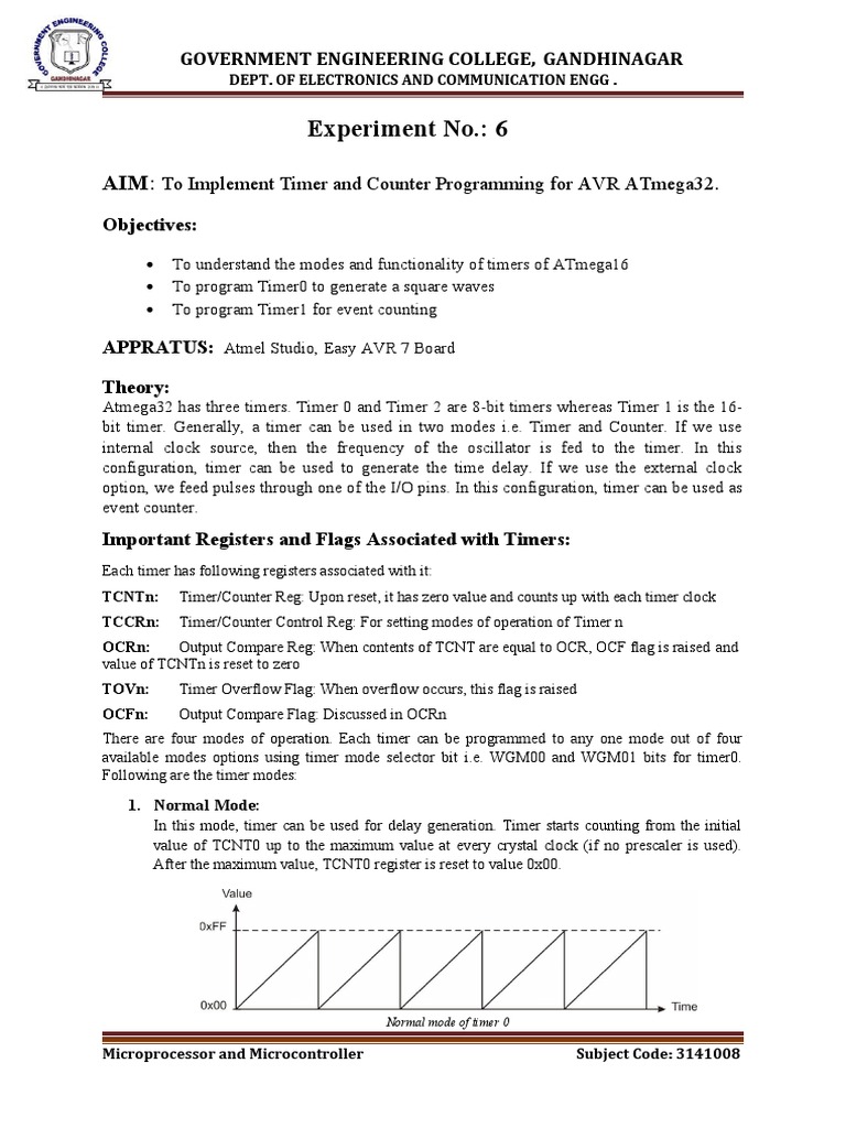 Experiment No.: 6: To Implement Timer and Counter Programming For Avr Atmega32 | PDF | Timer ...