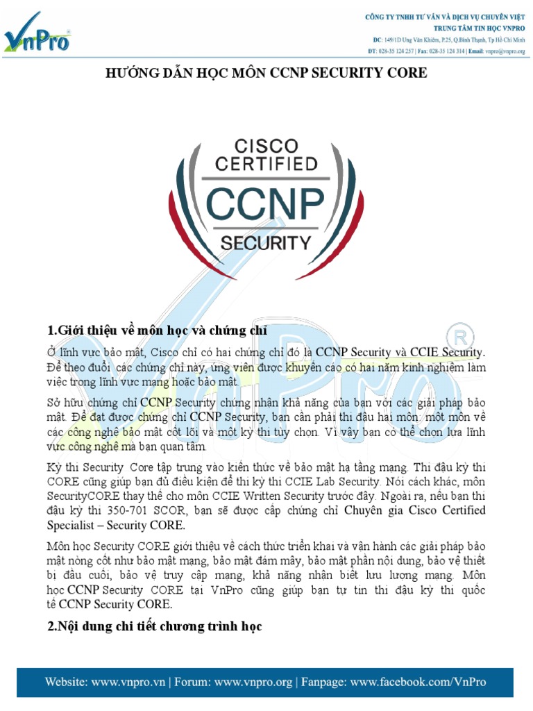 Hướng Dẫn Học Môn Ccnp Security Core Vnpro | PDF