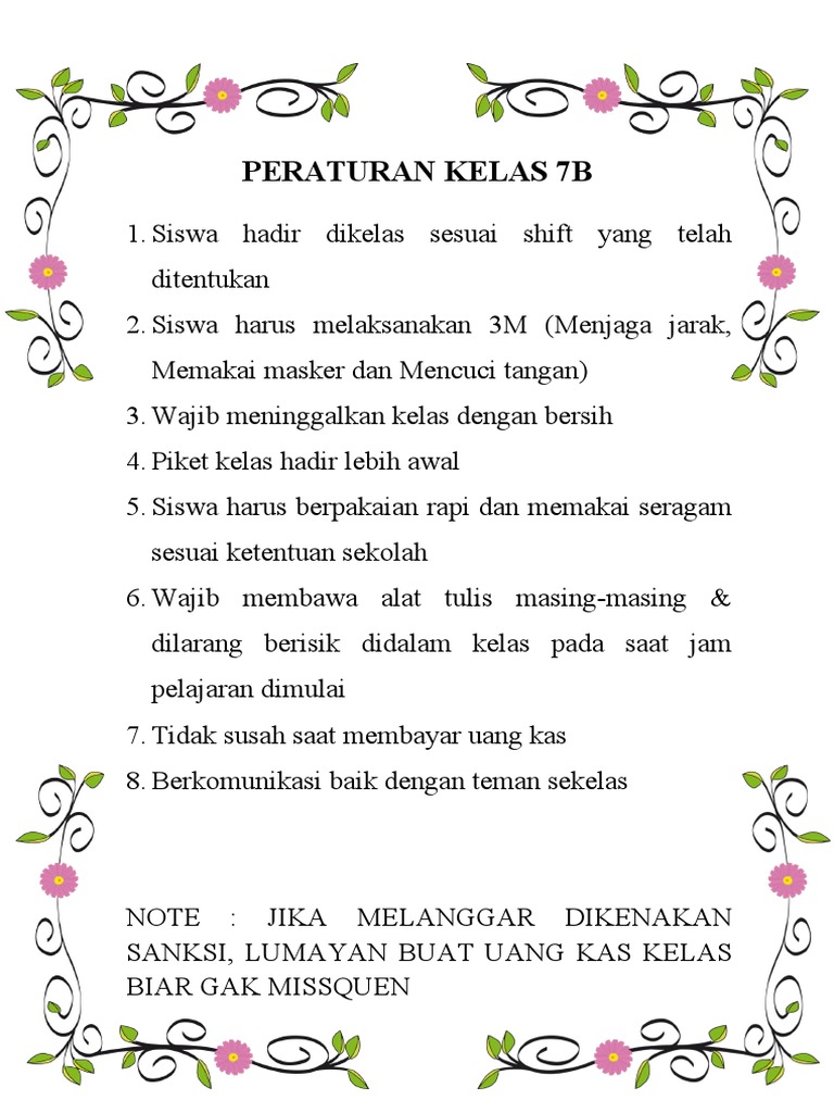 Peraturan Kelas 7B | PDF