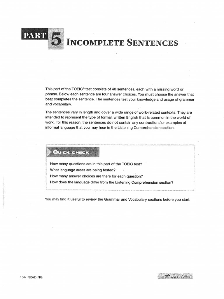03 - TOEIC Reading Part 5 - Incomplete Sentences | PDF