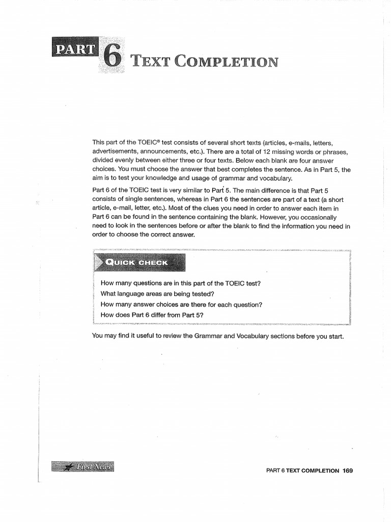 04 - TOEIC Reading Part 6 - Text Completion | PDF