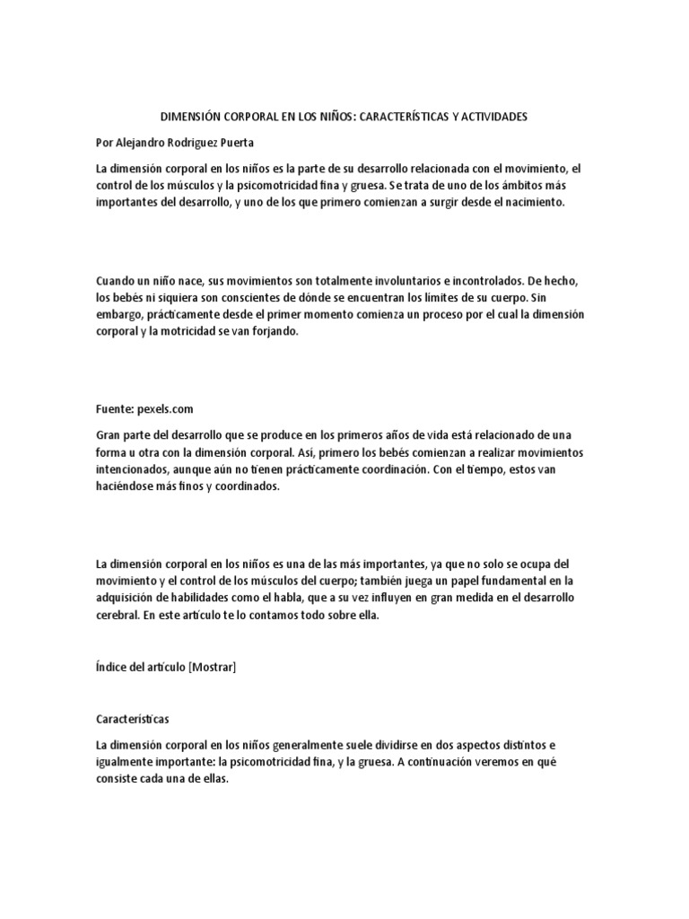 Dimensión Corporal en Los Niños Caracteristicas y Actividades | PDF ...