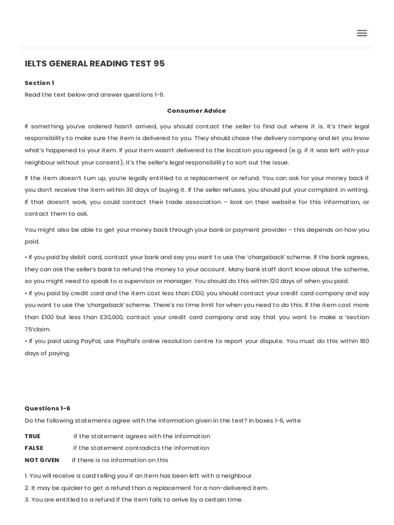 Ielts General Reading Test 95: Section 1 | PDF | Gold