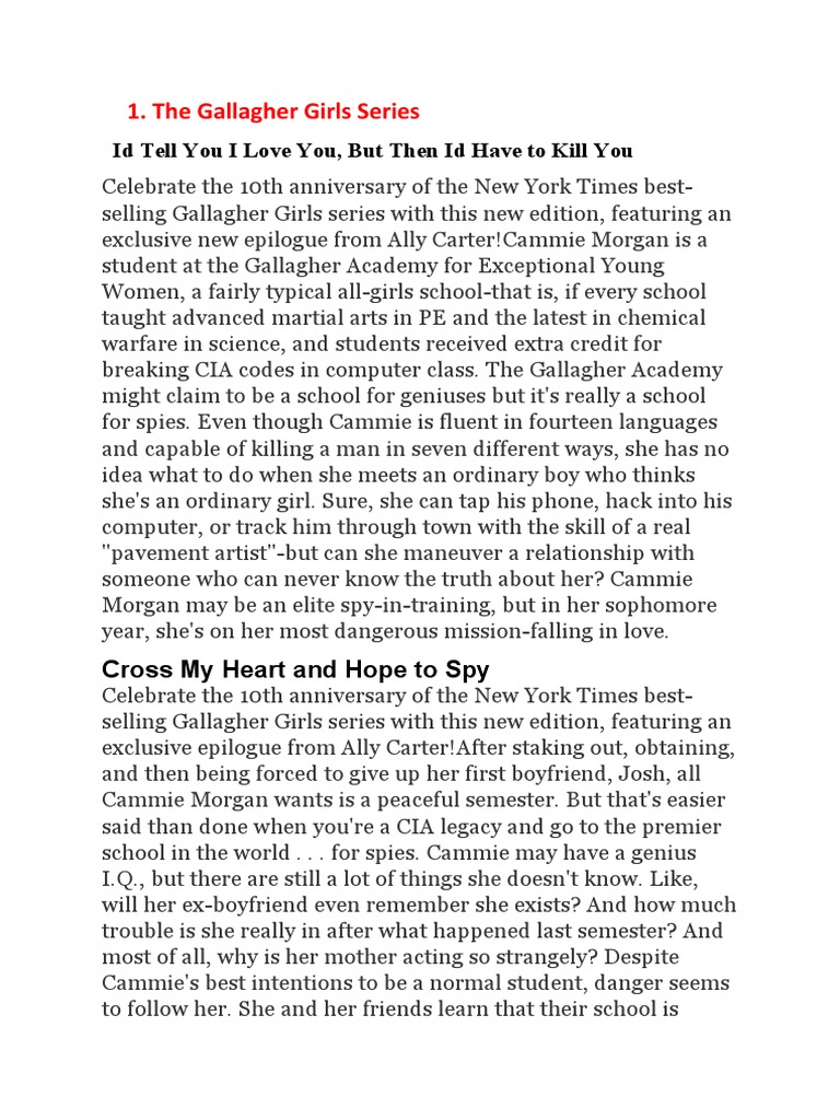 The Gallagher Girls Series: Id Tell You I Love You, But Then Id Have To ...