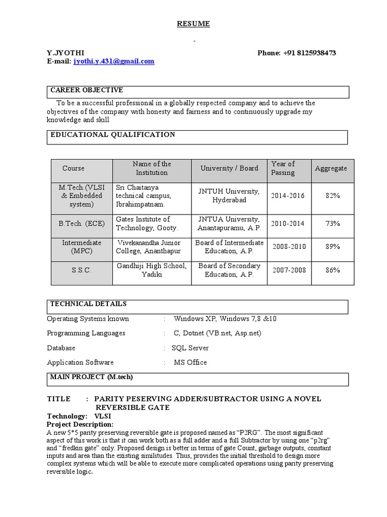 Jyothi Fresher Resume | PDF | Software | Computer Science