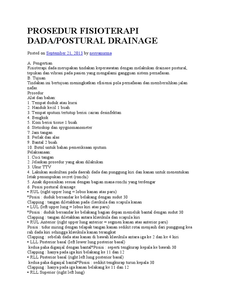 Prosedur Fisioterapi Dada | PDF