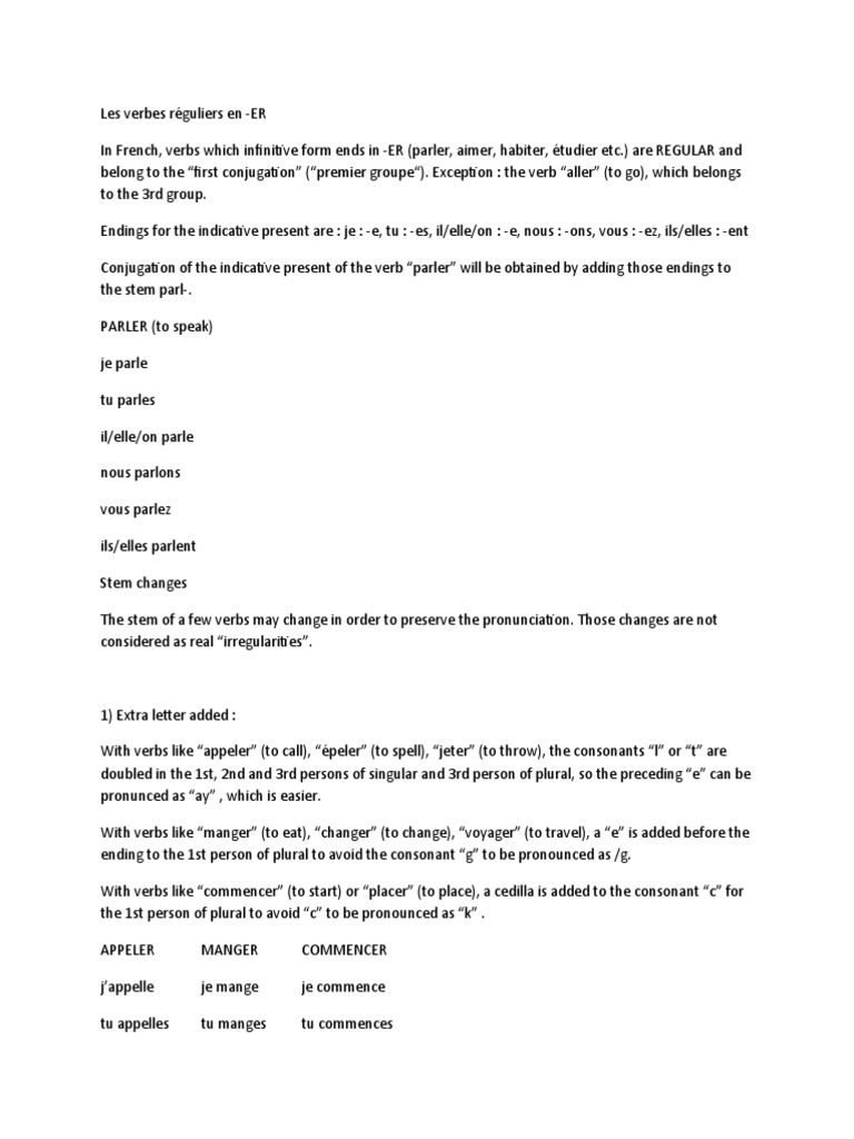 Les Verbes Réguliers en | PDF | Grammatical Conjugation | Linguistics