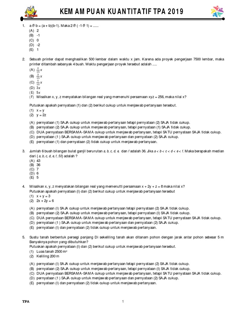Kemampuan Kuantitatif Tpa 2019 | PDF