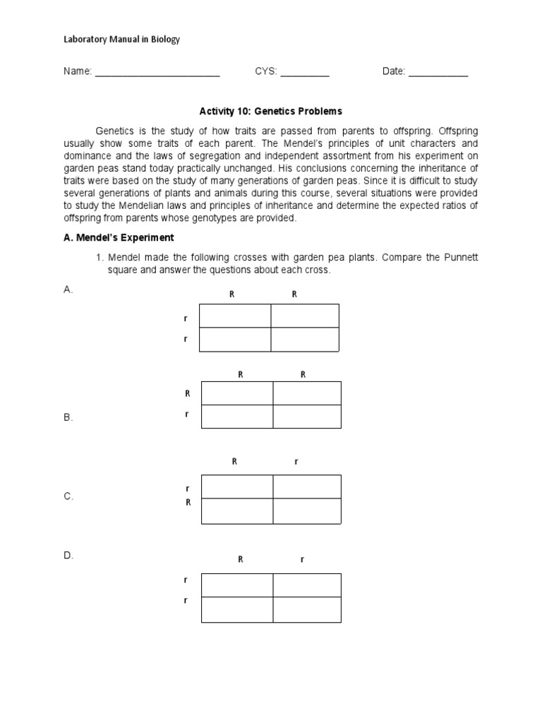 Genetics Lab Act | PDF | Biology | Genetics