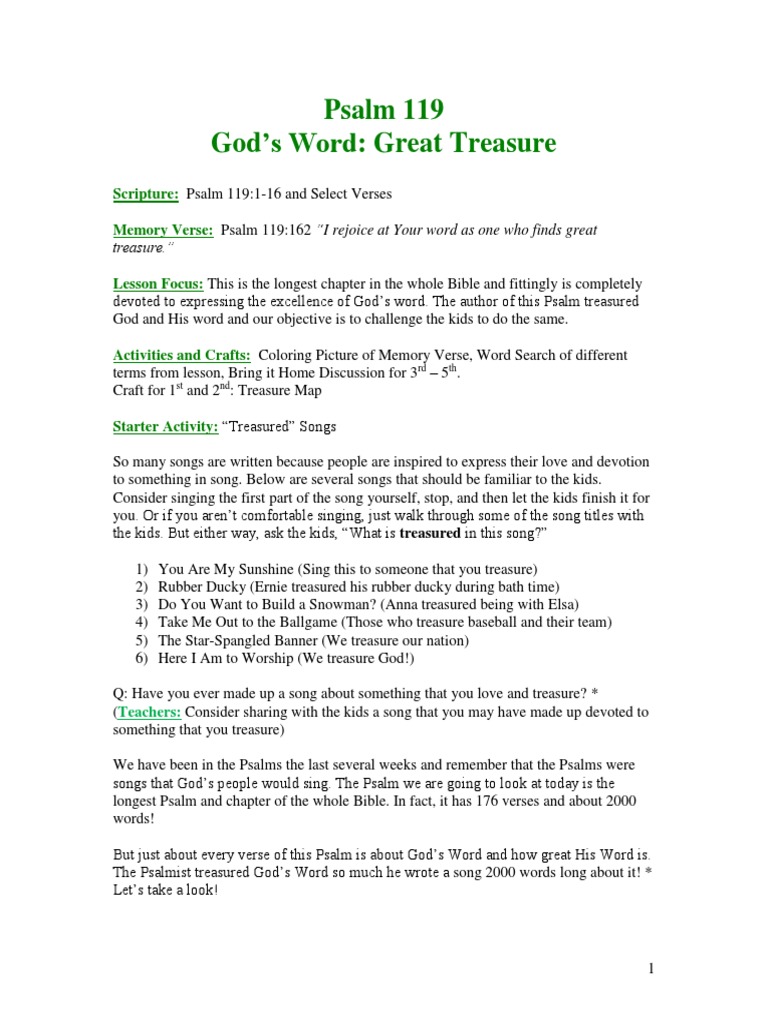Psalm 119 God's Word: Great Treasure: Scripture: Memory Verse | PDF ...