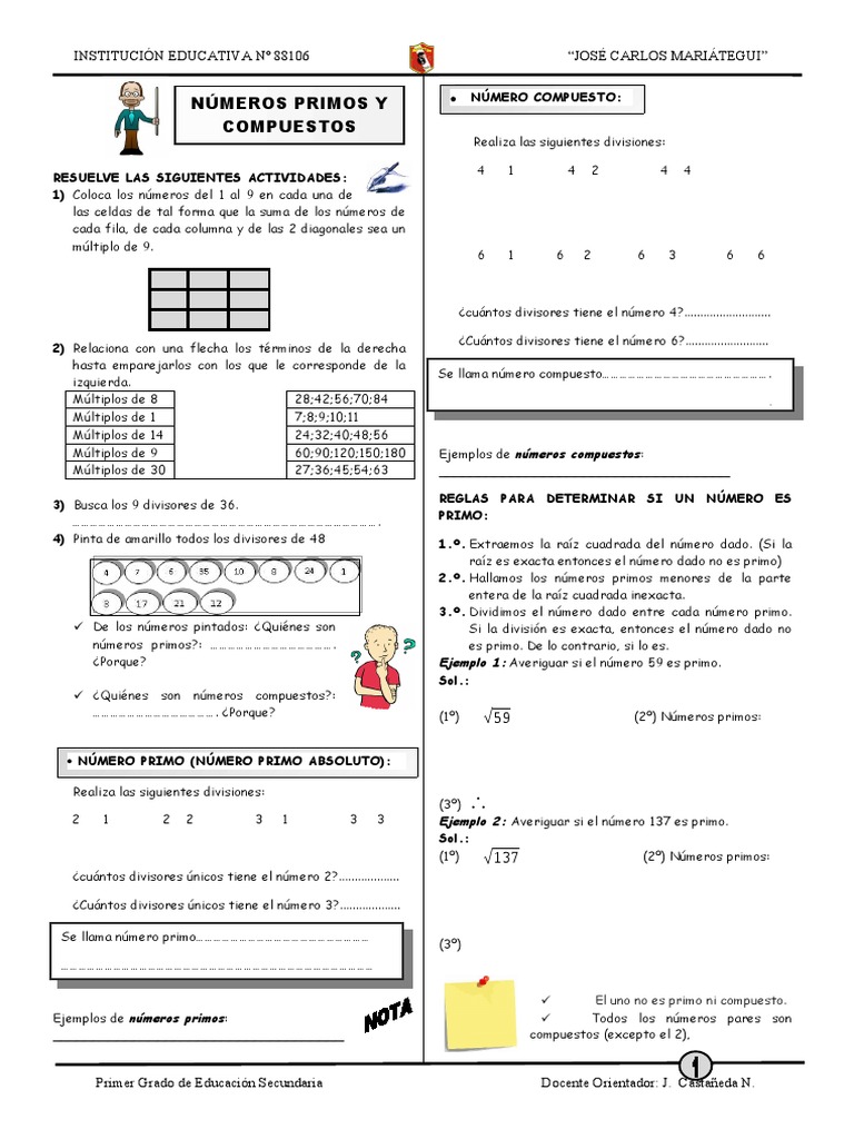 2.numeros Primos y Compuestos | PDF | Matemáticas discretas | Teoría de ...