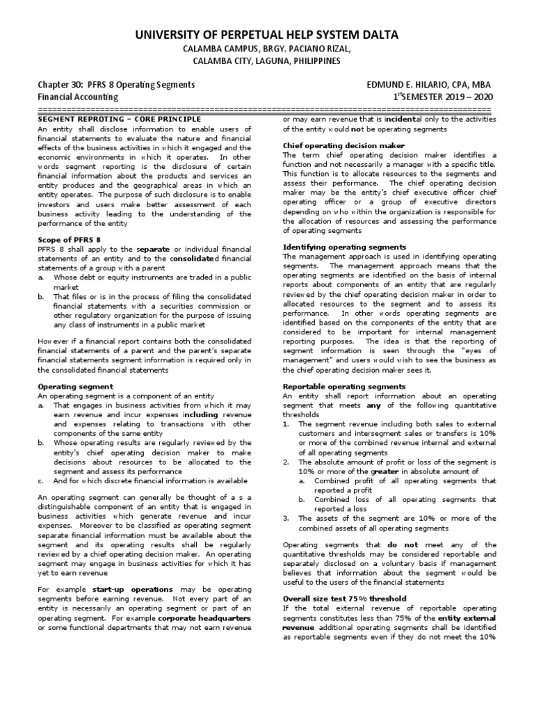 Chapter 33 - PFRS 8 Operating Segments | PDF | Revenue | Financial ...