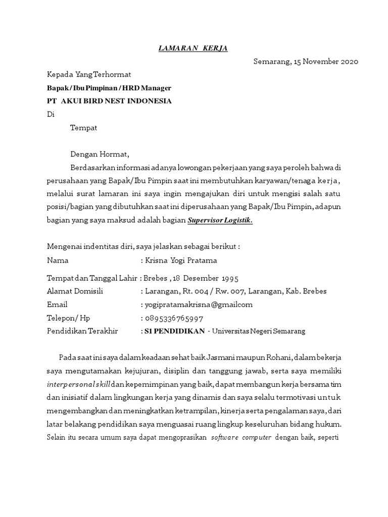 Lamaran Kerja di PT Akui Bird Nest | PDF