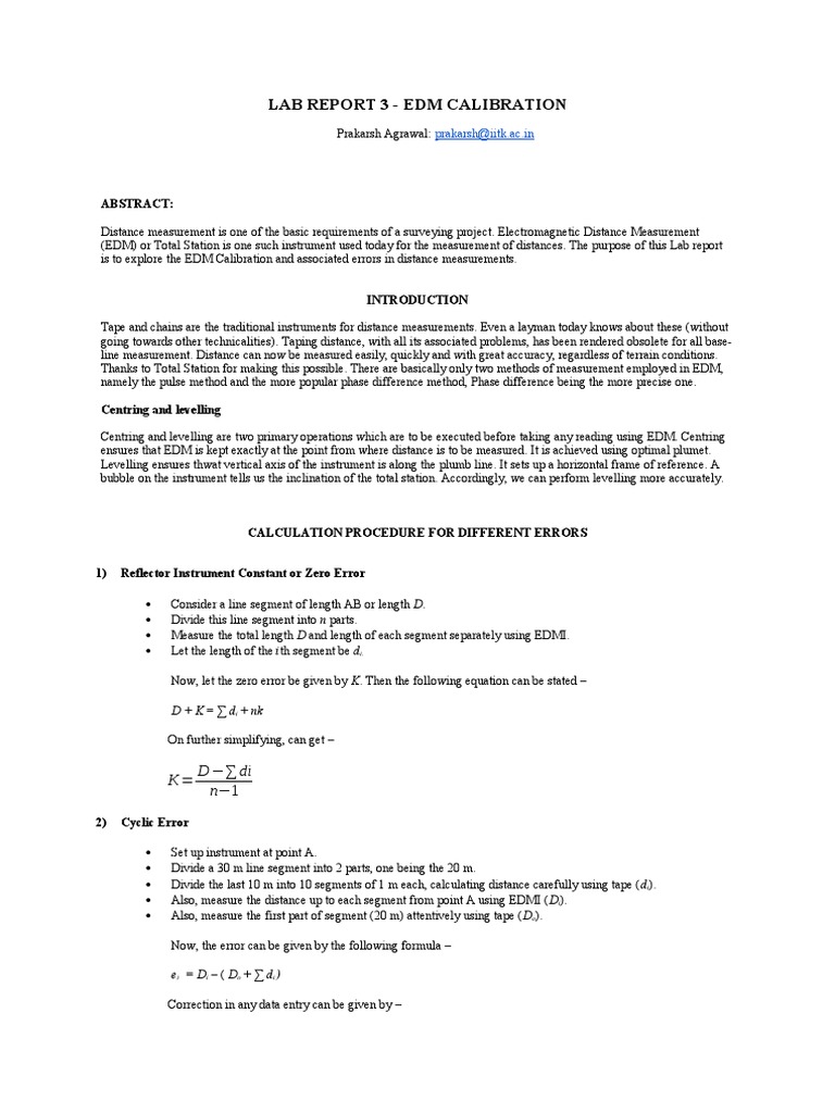 Lab Report 3 - Edm Calibration: Abstract | PDF | Measurement | Surveying