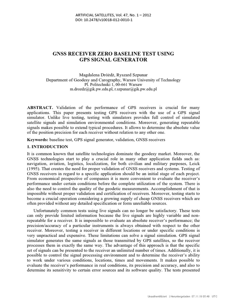 GNSS Receiver Zero Baseline Test Using GPS Signal Generator | PDF ...