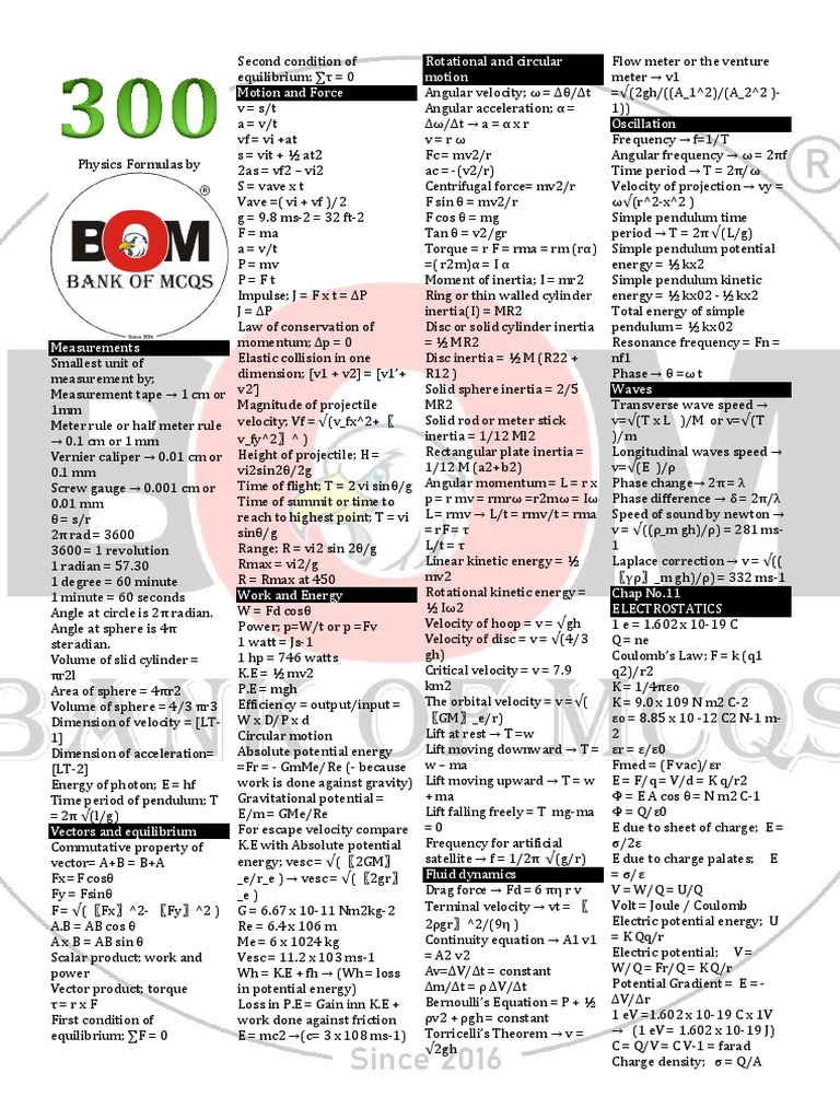300 Physics Formulas - To Print | Download Free PDF | Potential Energy ...
