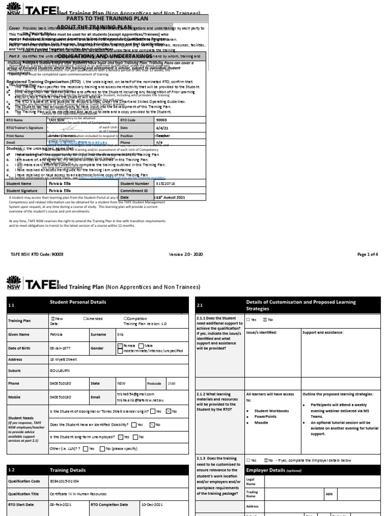 NSW Smart and Skilled Training Plan Overview | PDF