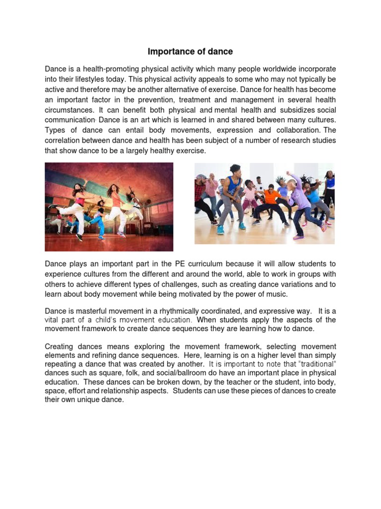 Importance of Dance | PDF | Dances | Physical Education